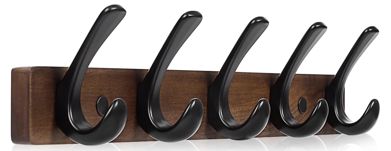 Optish Walnut Wood Coat Rack Wall Mount, Coat Hooks Coat Hanger Wall Mount, Heavt Duty Wall Hanger Wall Hooks for Hanging, Entryway Decorative Hat Rack for Coat, Bag, Hat and Towel