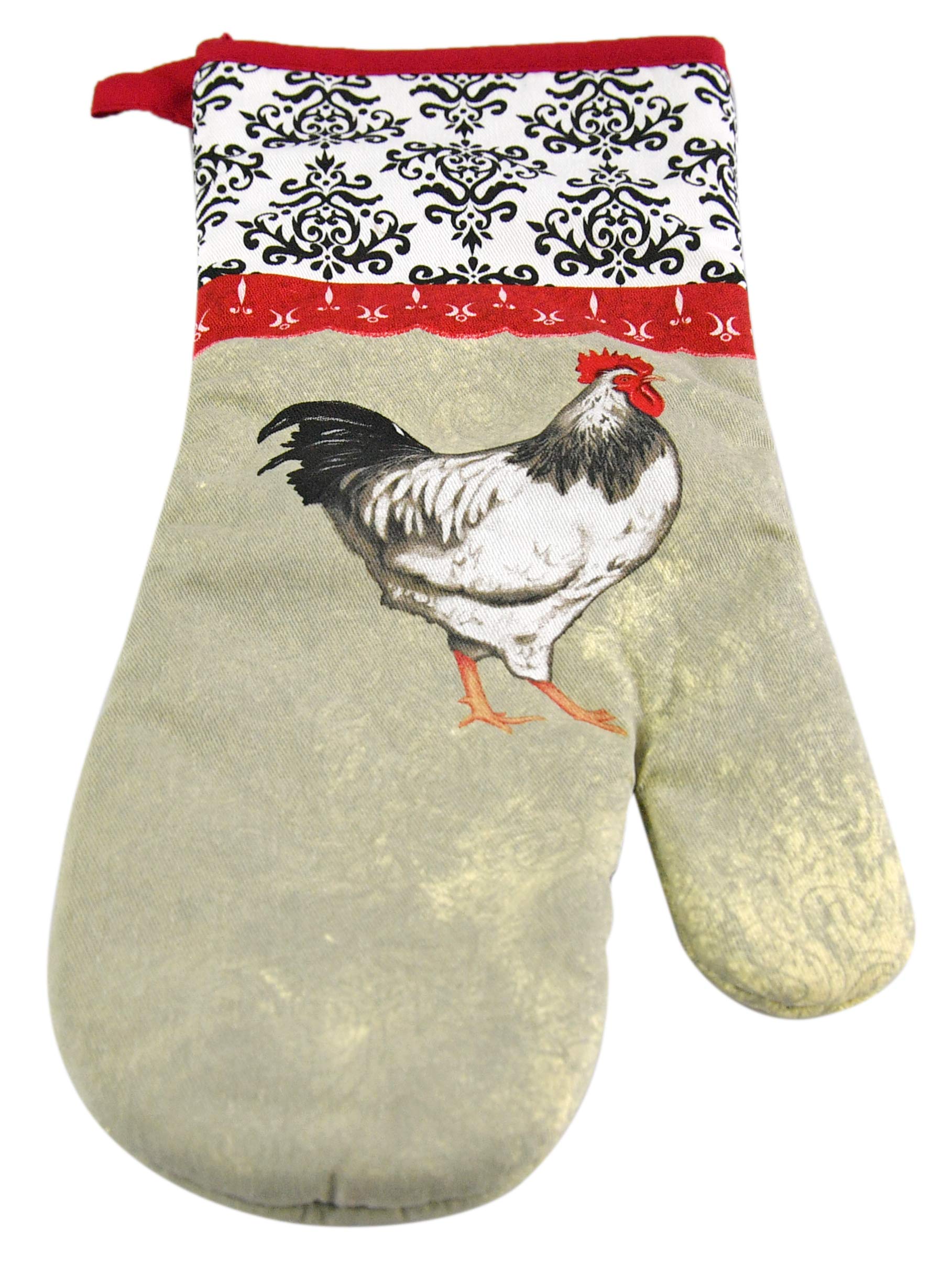 Home-X Rooster 100% Cotton Oven Mitt for Cooking and Serving, Professional Heat Resistant Microwave Oven Soft Inner Lining Baking Kitchen Cooking Mittens BBQ Grilling