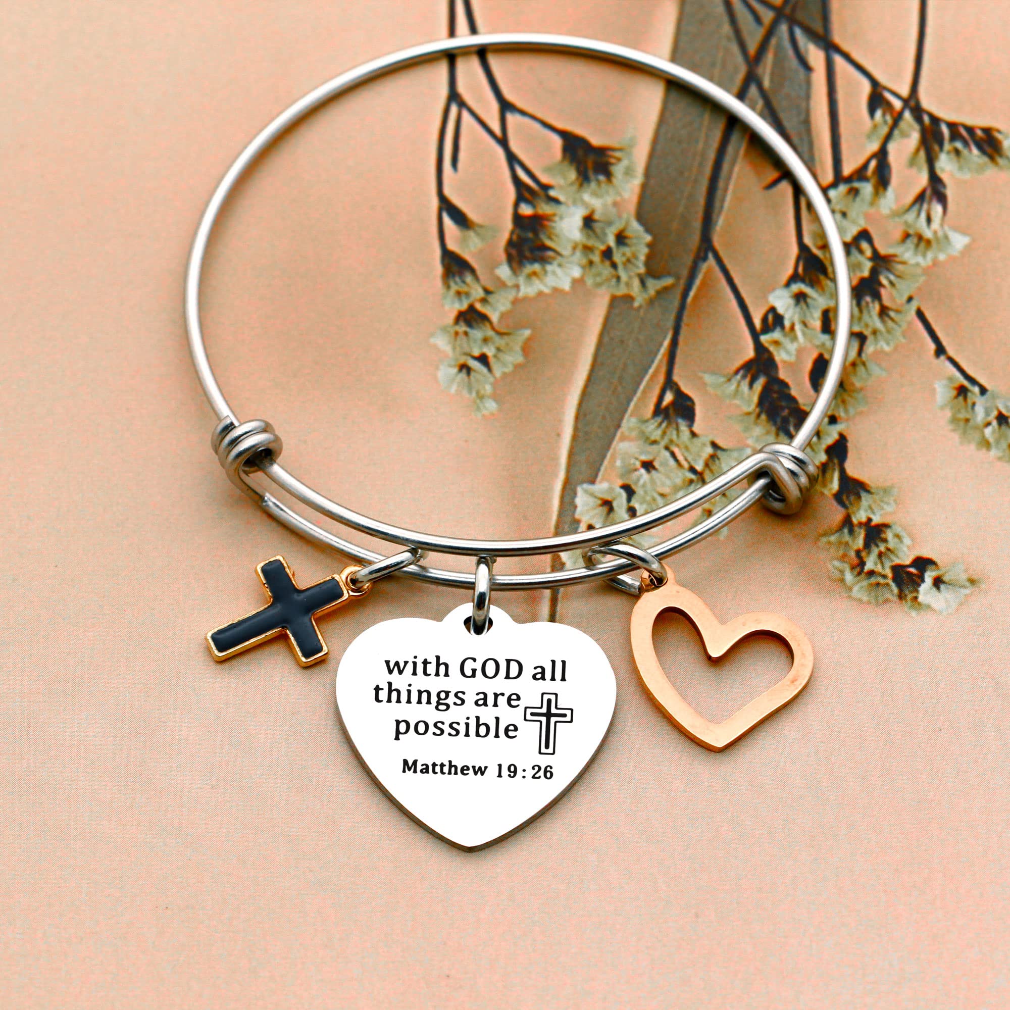 JQFEN Religious Gift Inspirational Bracelet for Women Prayer Christian Bible Verses Bangle - with God All Things are Possible