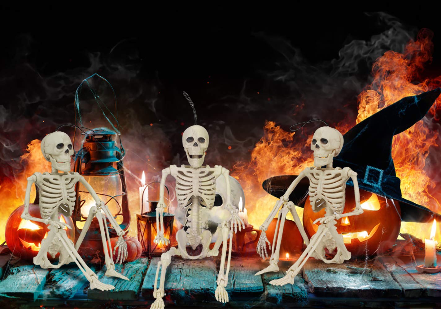 Halloween Hanging Skeleton Ghosts Full Body with Movable Posable Joints Scary Props for Front Yard Patio Lawn Garden Party Décor and Holiday Decorations (5, White)