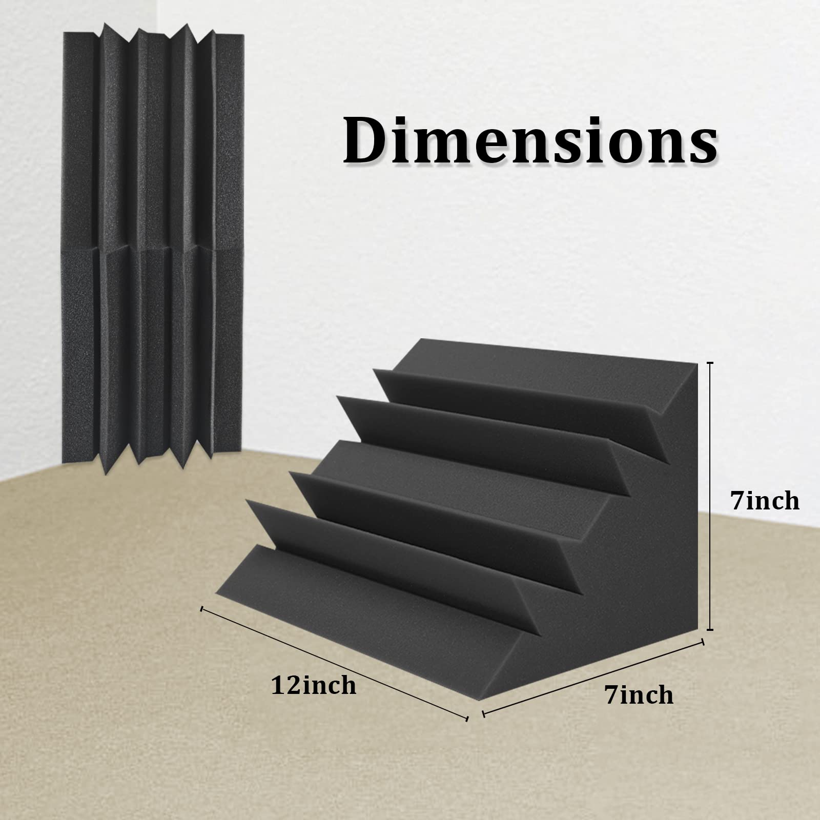 Krightlink Acoustic Foam Bass Trap Studio Foam 4 Pack 12" X 7" X 7" Sound Absorbing Foam, Corner Block Finish High Density Sound Panels Insulation for Studios Home