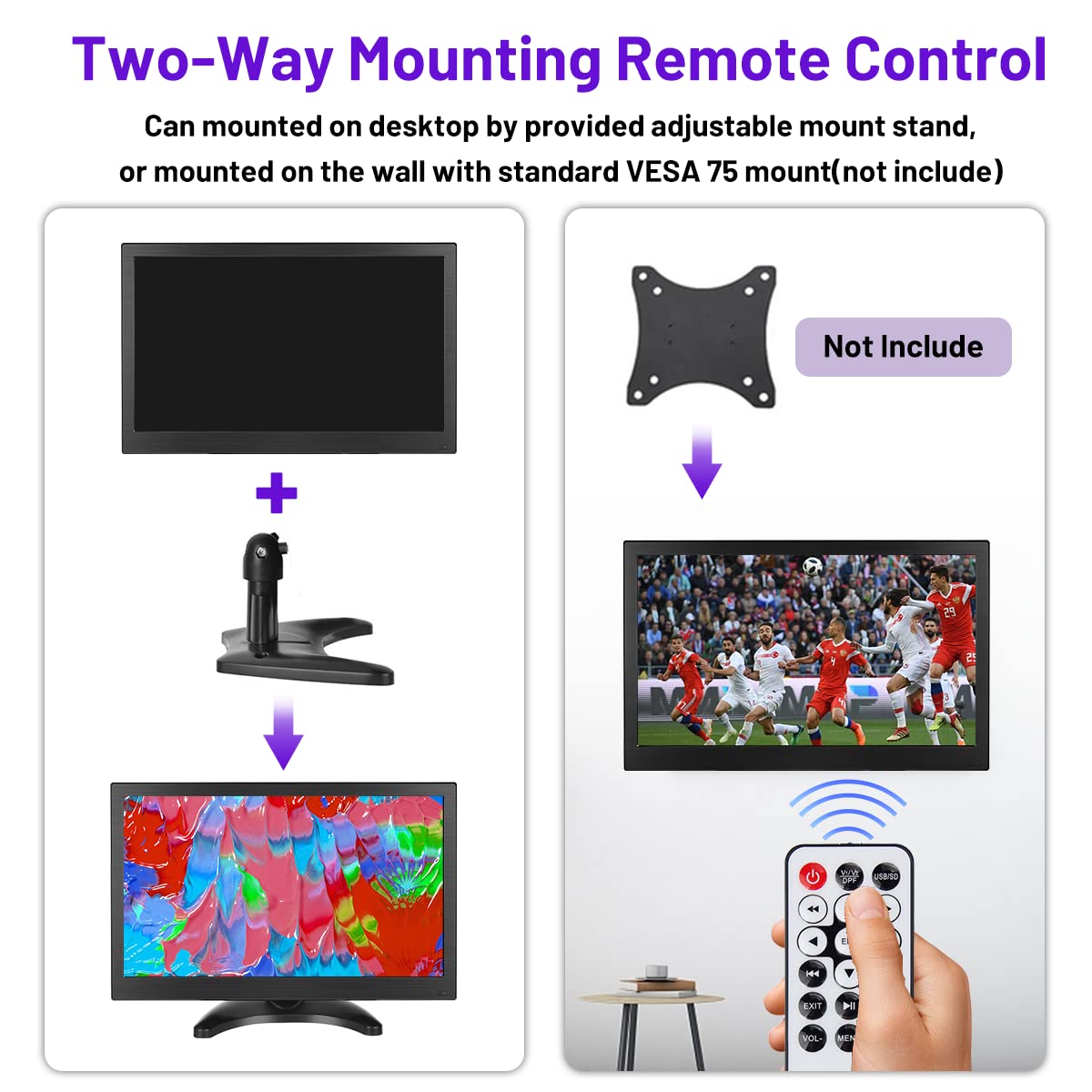 Hikity 11.6 Inch Small HDMI Monitor 1920x1080P Portable CCTV Monitors with BNC, AVI, VGA, HDMI Input Cable, Remote Control, Built-in Speakers, for PC, CCTV, Security Camera, Raspberry Pi, X-Box