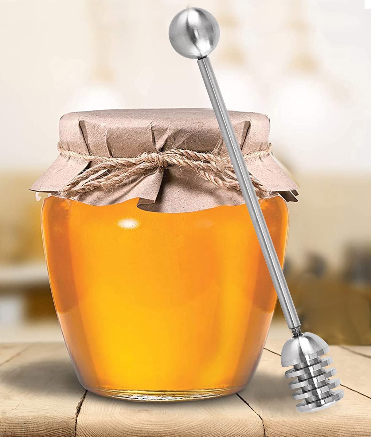 HOME-X Stainless-Steel Honey Dipper Wand for Honey Jars, Stainless-Steel Stirrer for Serving Honey and Syrup, Candy and Chocolate Drizzler Tool, 6 ¼” L x ¾” D, Stainless Steel