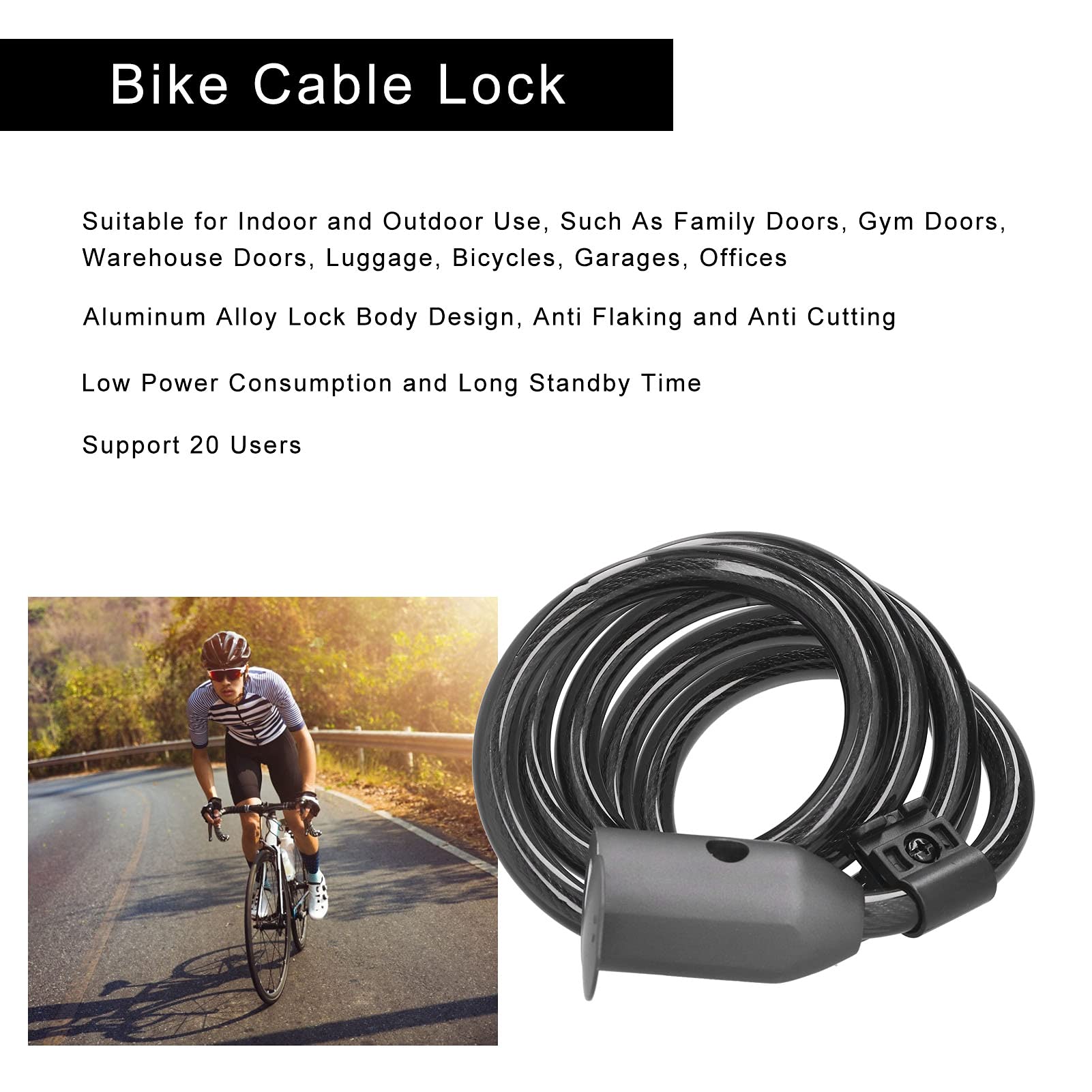 Jovenn Cable Lock, USB Rechargeable IP65 Waterproof Bike Lock for Door for Luggage for Office