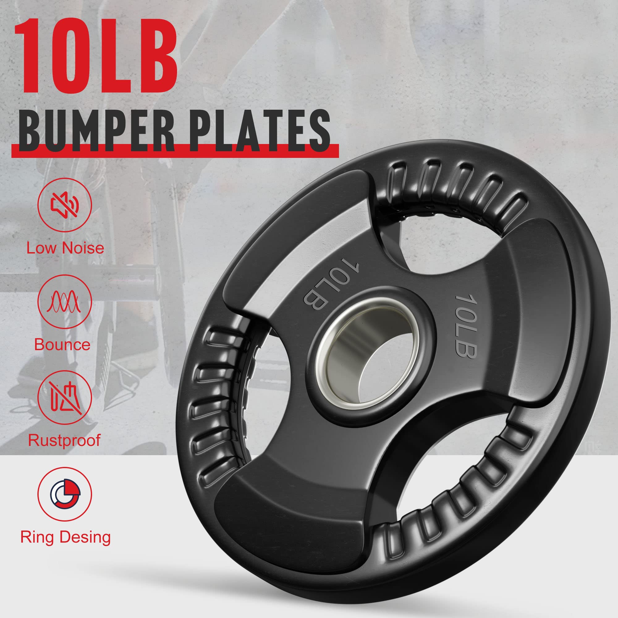 Holleyweb Weight Plates Olympic Rubber Grip Plates 2-Inch Cast Iron Grip Plates Bumper Plates for Strength Training, Weightlifting, Crossfit Weights for Home Gym (A167)