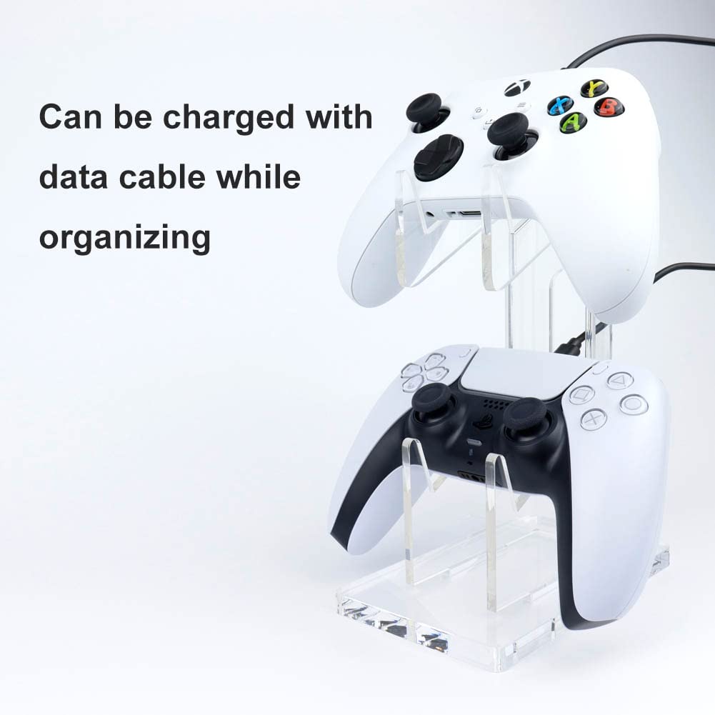 IKPEK Dual Controller Organizer for Desk, Display Controller Stand for PS5/ PS4/ Xbox Series/One X/S/Nintendo Switch Controller, Controller Desk Mount for 2 Packs Game Controller (Crystal Clear)