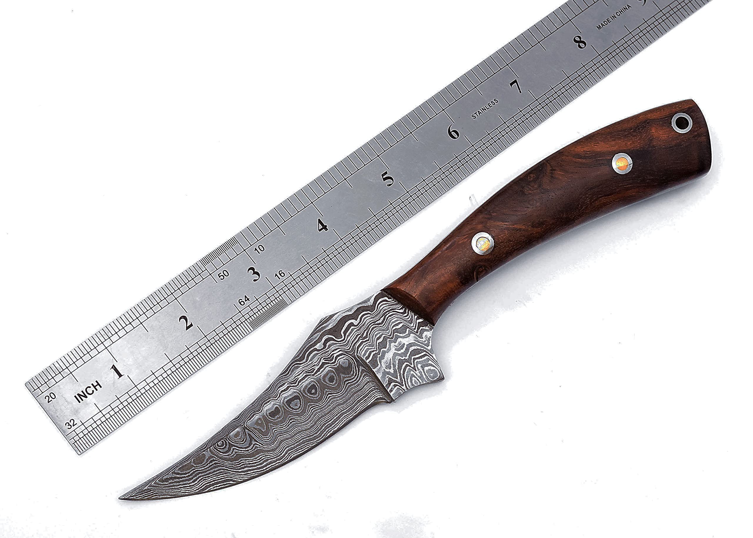 LTQSA 9inch Custom Handmade Damascus blade knife/Fixed blade knife with sheath/Fixed Blade Knives/Skinning Knives/Hunting Knives/EDC Knives (Brown)