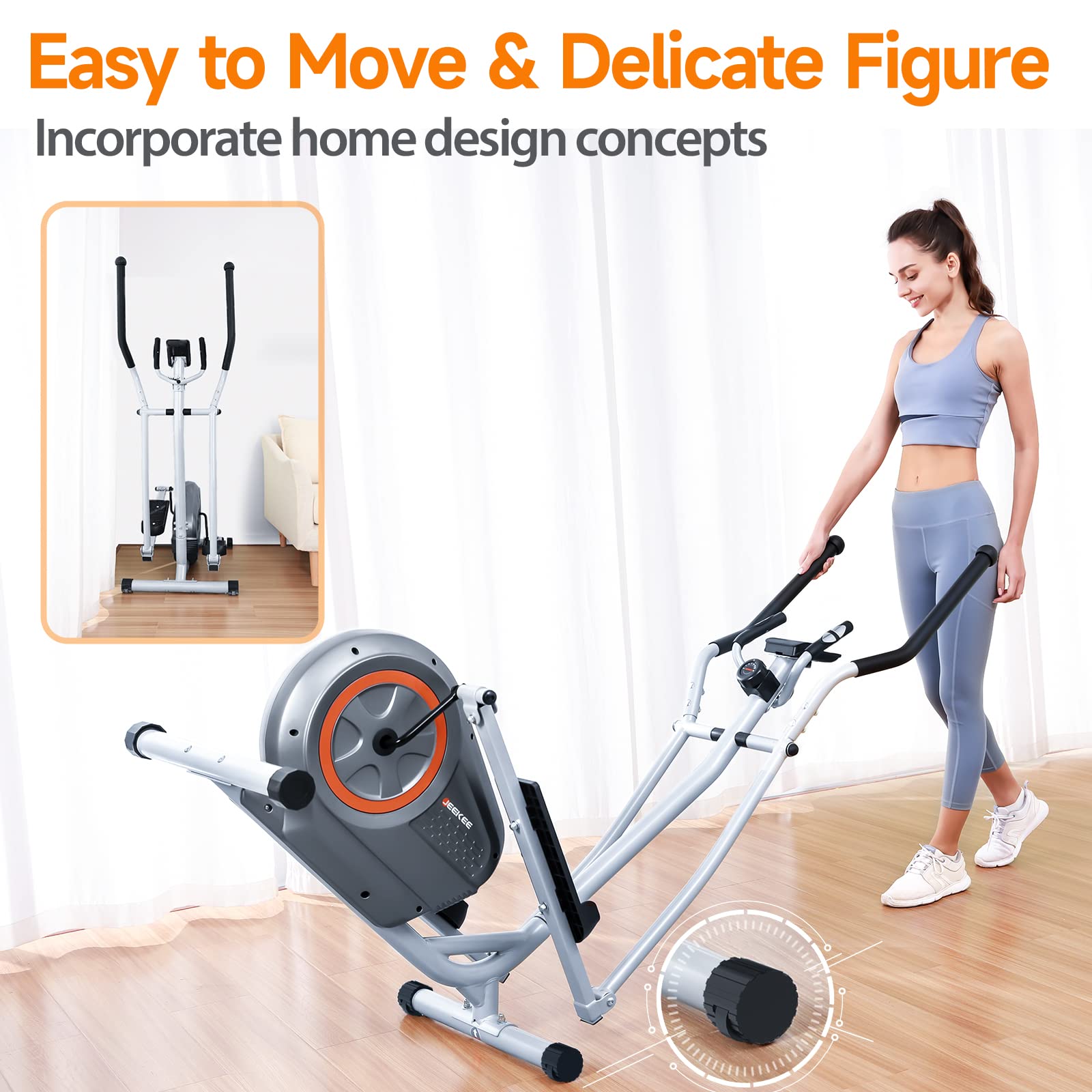JEEKEE Elliptical Machine, Elliptical Machines for Home Use with 16 Resistance Levels, Hyper-Quiet Magnetic Driving System, Elliptical Exercise Machine with LCD Monitor