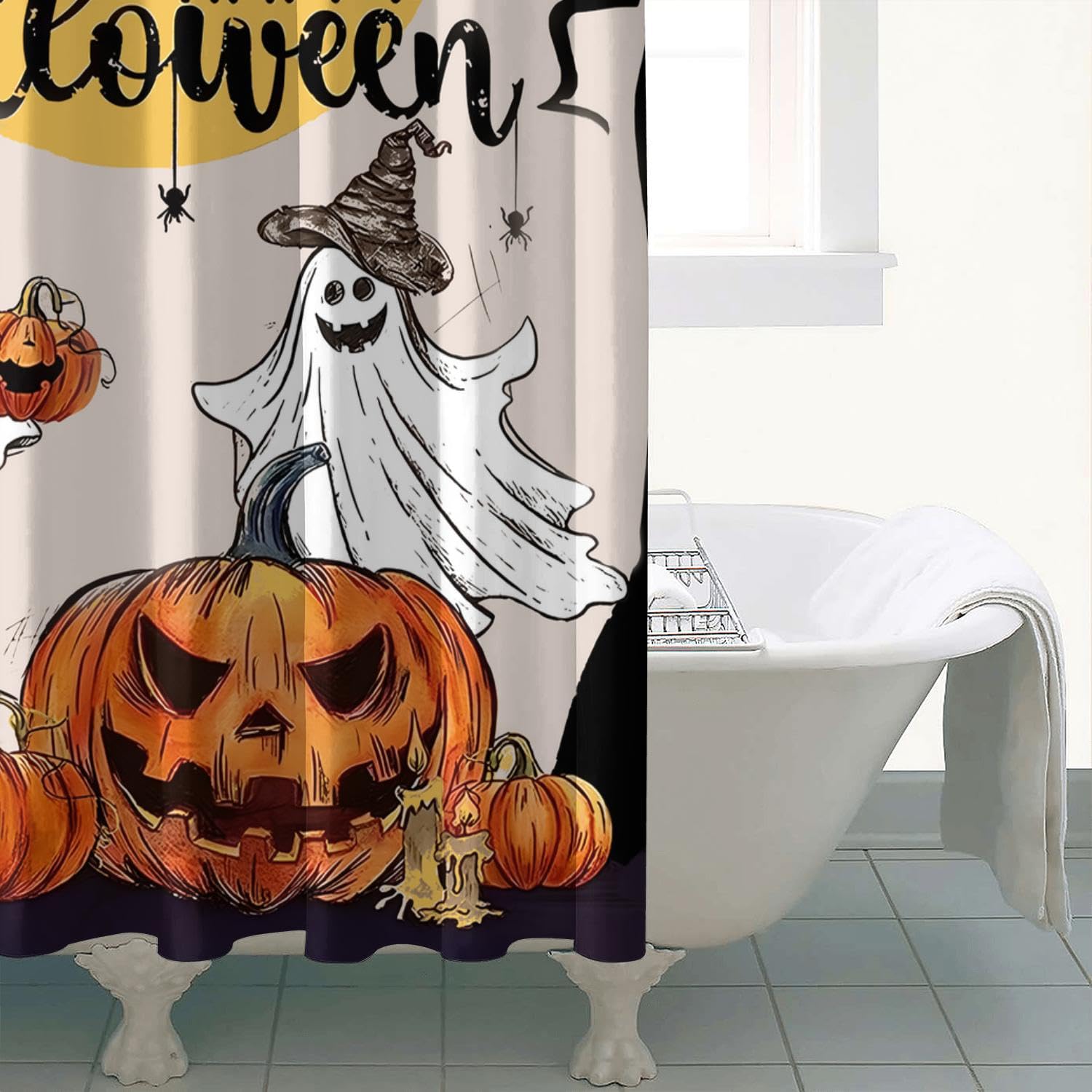 Halloween Shower Curtain for Bathroom Happy Halloween Shower Curtains with Hooks for Halloween Decoration 72X72 Inch
