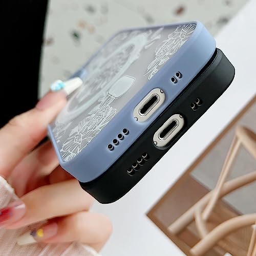 Skyseaco for iPhone 13 Mini Case Compatible with MagSafe for Black Frosted PC Back Protector Flower Shockproof Black Floral Blooms Design Protective Women Girls Phone Case - Flower Blooms/Black