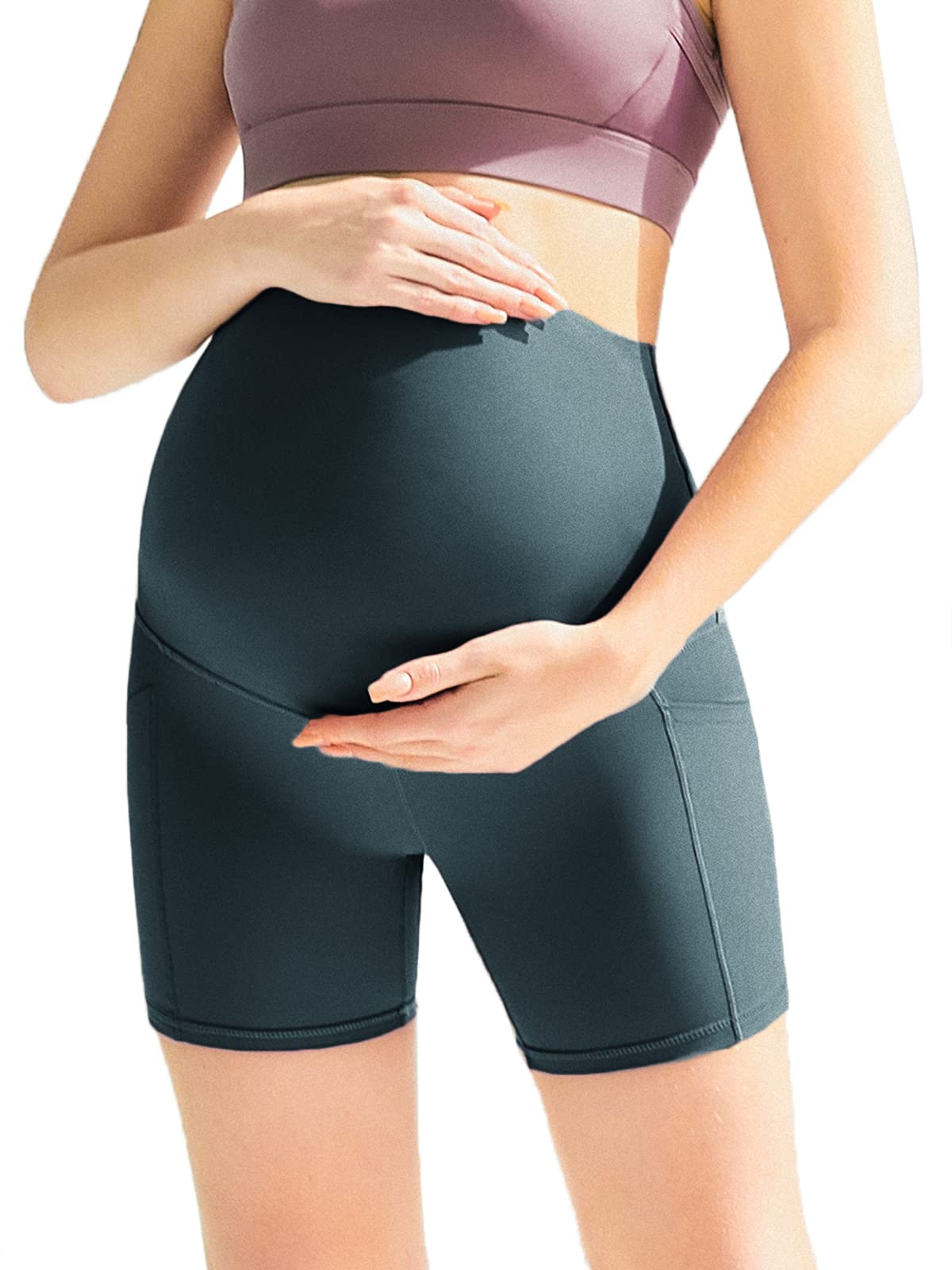 Maacie Womens Athletic Seamless Shorts Pull On 5'' Elasticity Gym Exercise Shorts Blue Green 5" XX-Large