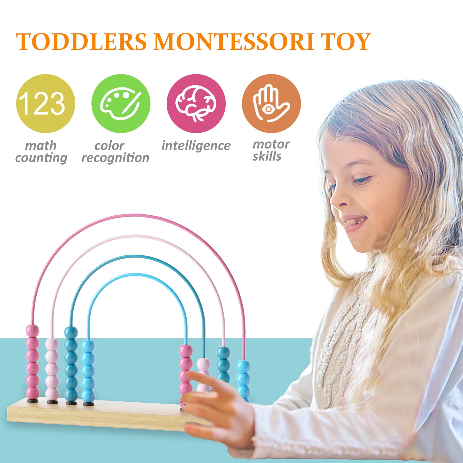 MICKYU Wooden Montessori Abacus Toy - Educational Math Counting Toy with 40 Beads - Kindergarten Learning Resource