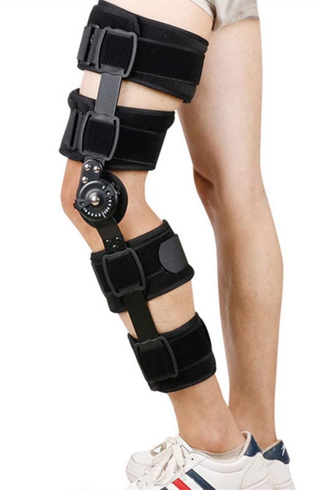 Hinged Knee Support Brace Dual Hinges And Adjustable Cross Straps Helps Stabilized Knee For Arthritic/ACL/Meniscus Tear/Sports Injuries/Walking Running (Color : Large)