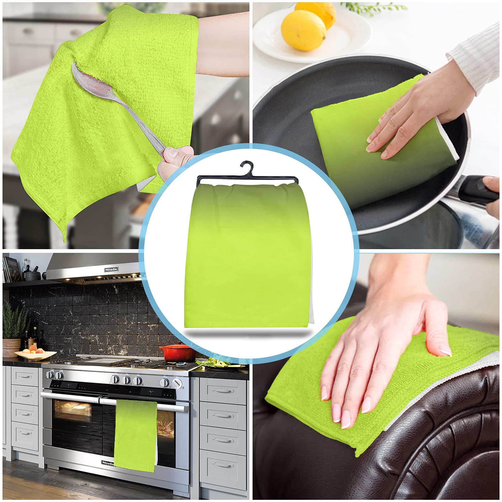Kitchen Towels Set Gradient Color Dish Towel Darkening Gray Lime Green Dishcloths 4 Pack, 18x28 Inches Absorbent Soft Cotton Dish Cloths Bar Towels & Tea Towels