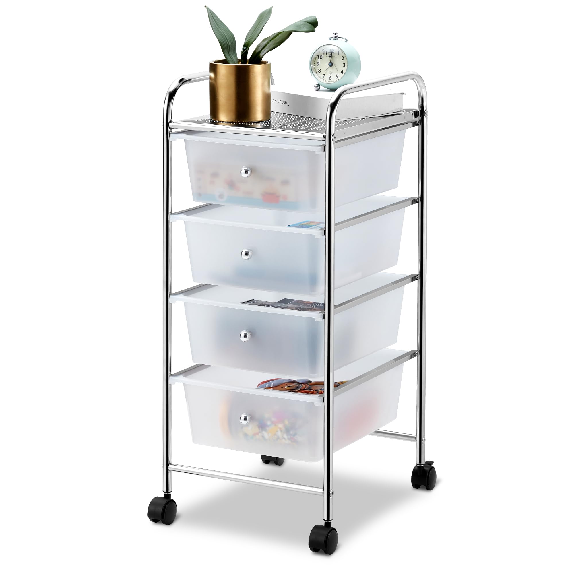 Homgava Rolling Storage Cart and Organizer with 12 Plastic Drawers-4 Lockable Casters for School Office Home Beauty Salon(Black