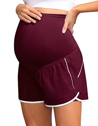 Maacie Workout Shorts for Pregnant Women Activewear Exercise Athletic Yoga Shorts Wine M