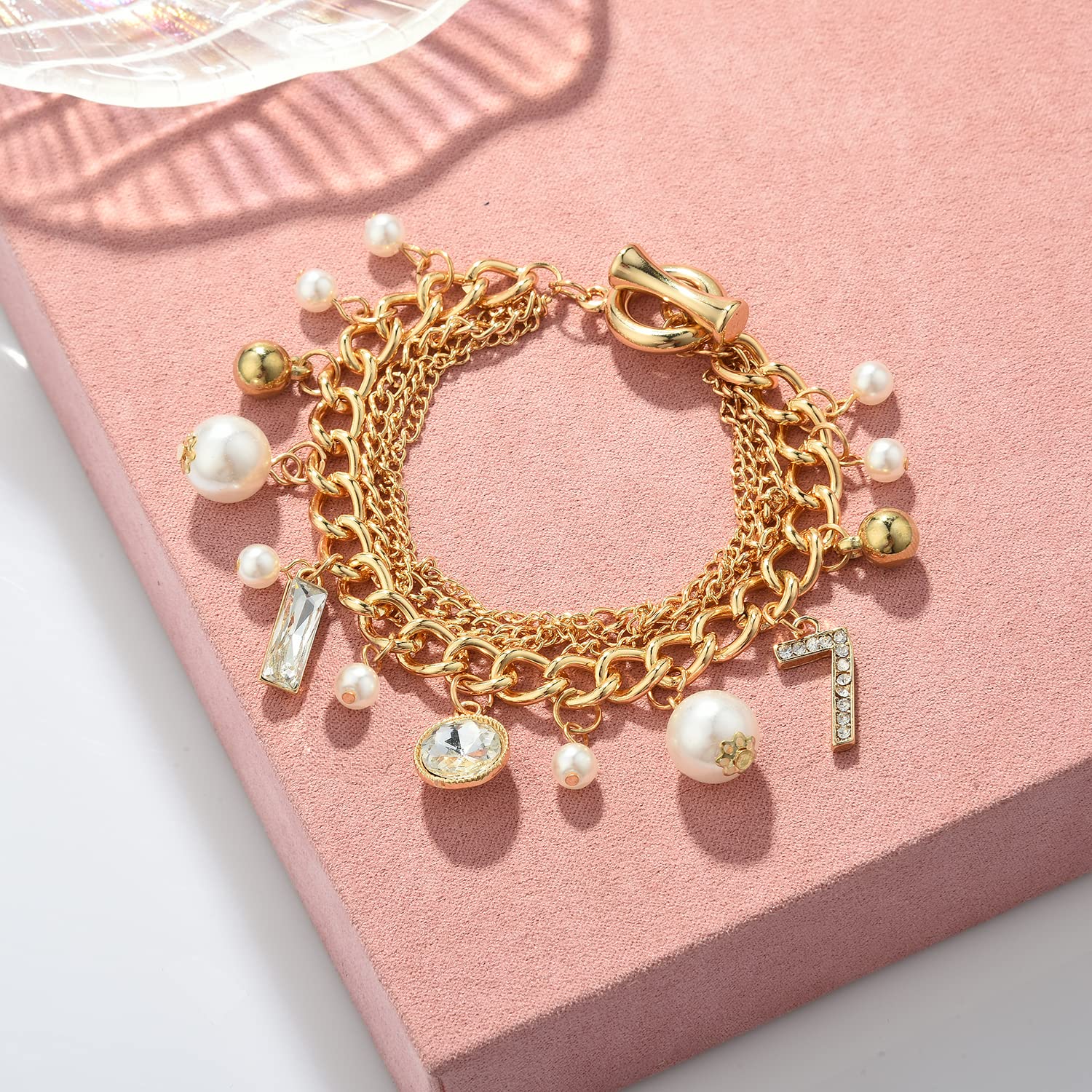 Gold Tone Chain Inspired Charm Bracelet for Women