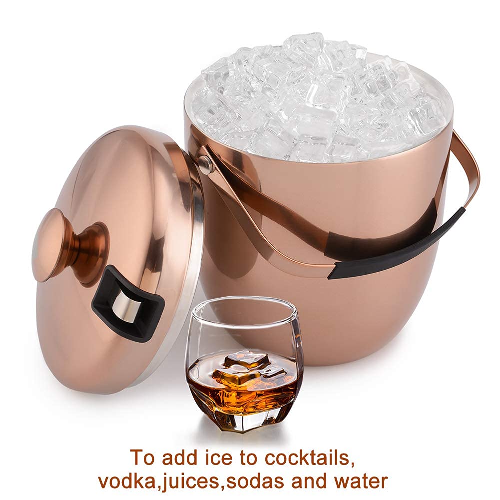 malmo Ice Bucket - Double Walled Stainless Steel Ice Bucket - Wine Bucket with Tongs & Thickened Lid (3 L) - Portable Chiller Bin Basket for Parties, BBQ & Buffet