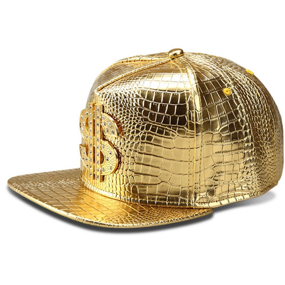 FuZhiBang NYU14 The New Crocodile Baseball caps Alloy Dollar Flat-Brimmed hat Hip-hop hat (Gold)