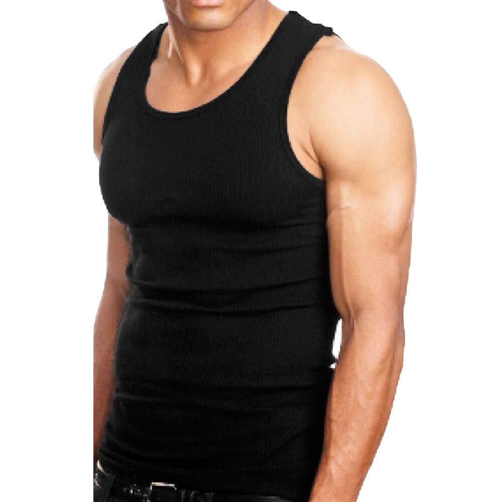 Goyoma 3 Packs Mens 100% Cotton Tank Top White/Black Wife Beater A-Shirt Undershirt (2XL, Mix)