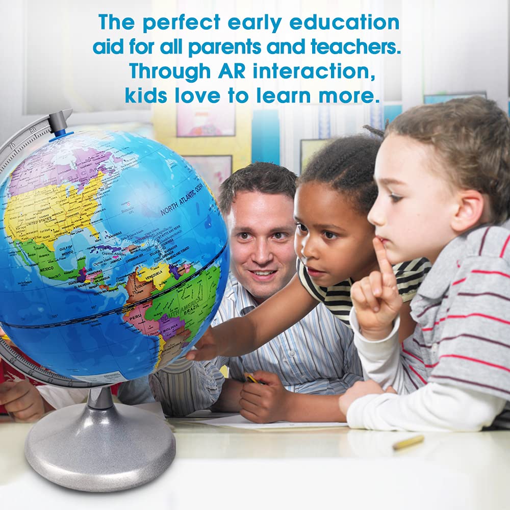 Illuminated World Globe for Kids Learning, 8 Inch Diameter Augmented Reality Interactive AR App Based World Globe for Kids Educational Toys Gift