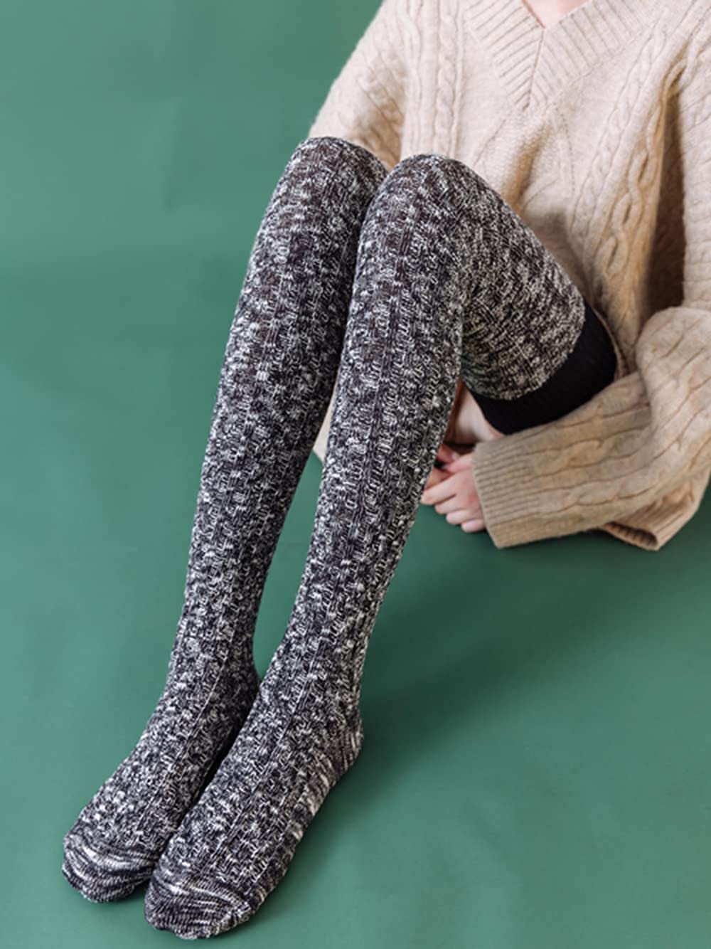HYTENSUN Women Thigh High Cotton Knitted Winter Boot Sock Vintage Cozy Warm Extra Long Leg Warmer Over the Knee High Stocking