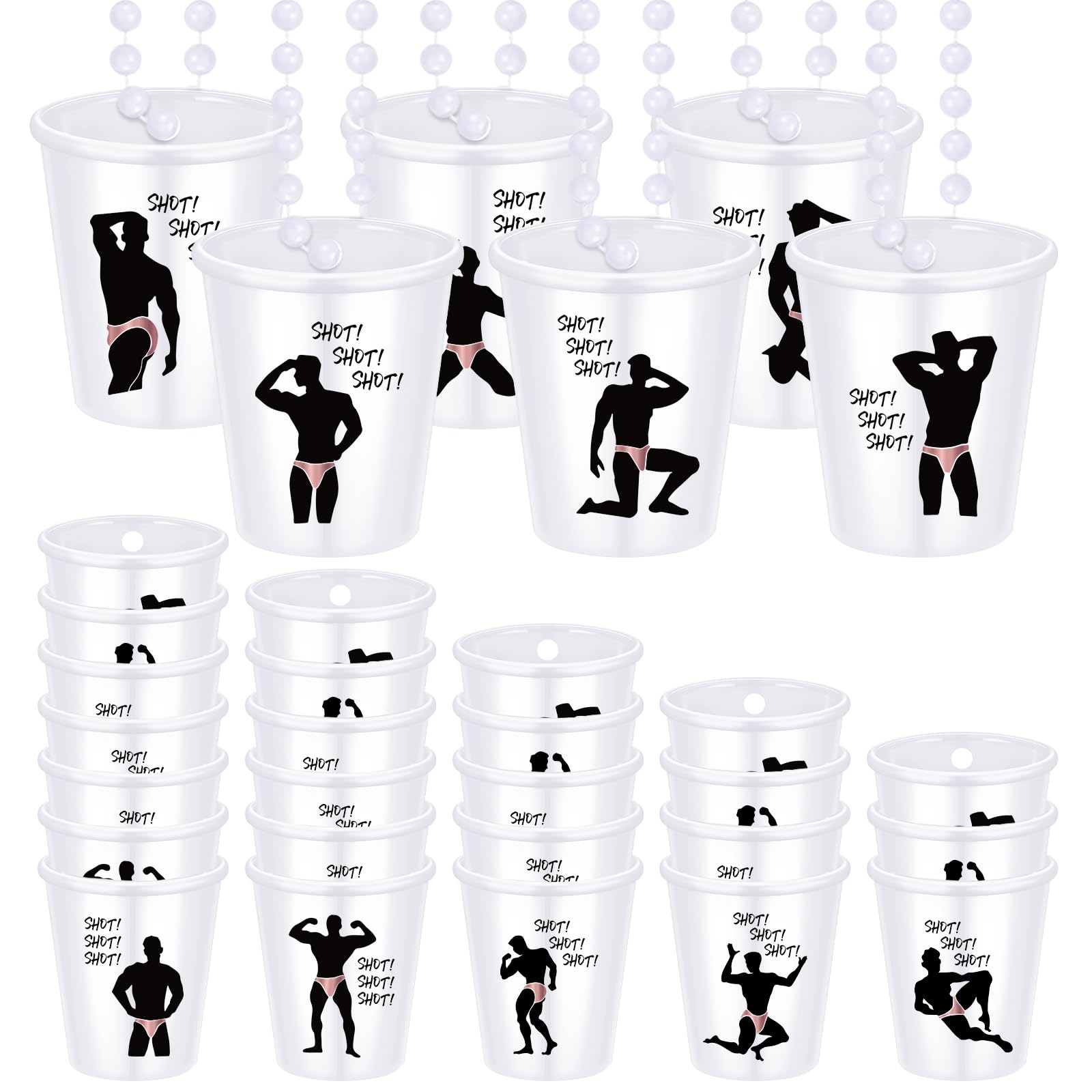 Janmercy 12 Pieces Beaded Shot Glass Necklaces Plastic Shot Necklace Cups Naughty Shot Glass Favors Bridal Party Decorations for Bridal Shower Wedding Party Supplies (Rose Gold)