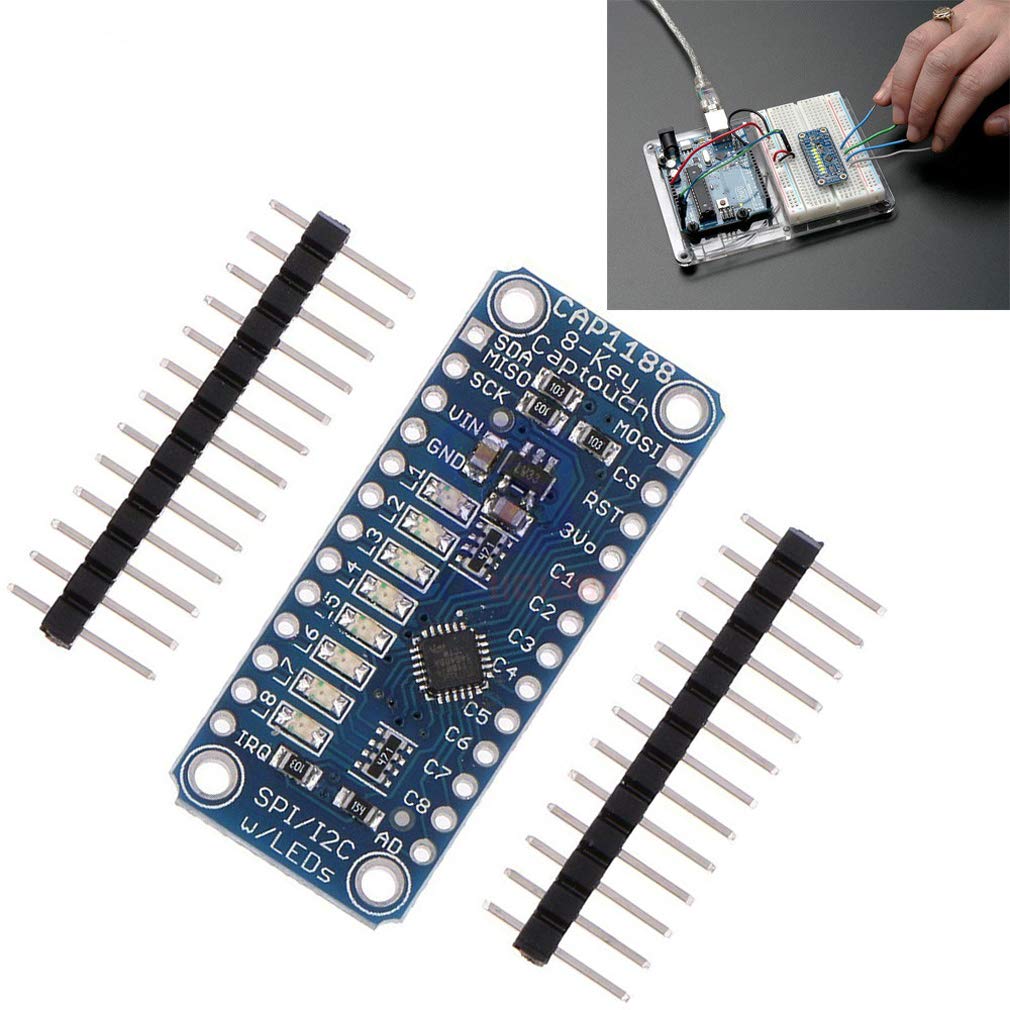 HiLetgo CAP1188 8 Key Capacitive Touch Sensor Module SPI I2C Captouch LED 8 Button 8 Keys Interfaces 3V-5V for Arduino