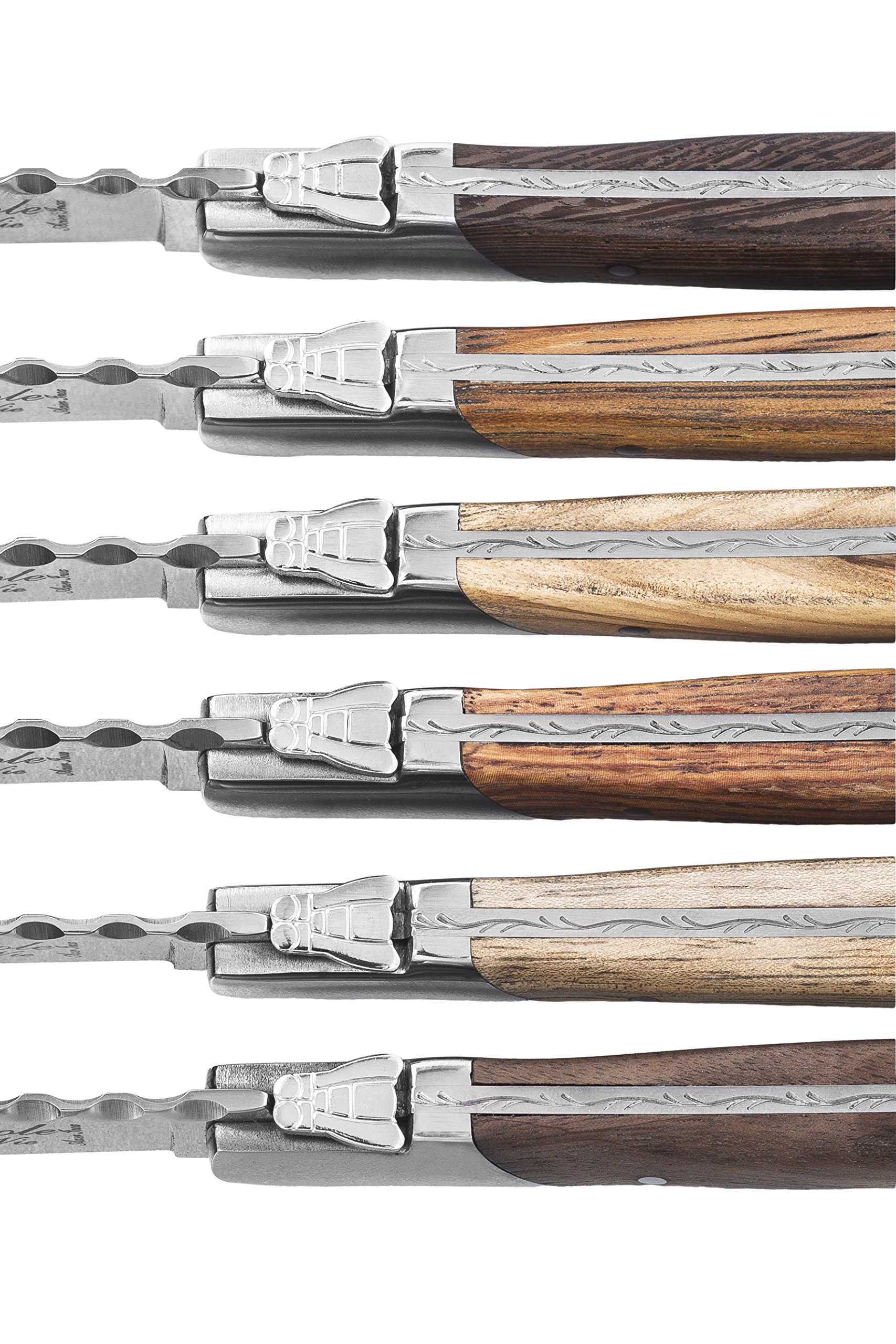 Laguiole Style de Vie Steak Knives, Luxury Line, 6 pieces, Mixed Wood, in giftbox