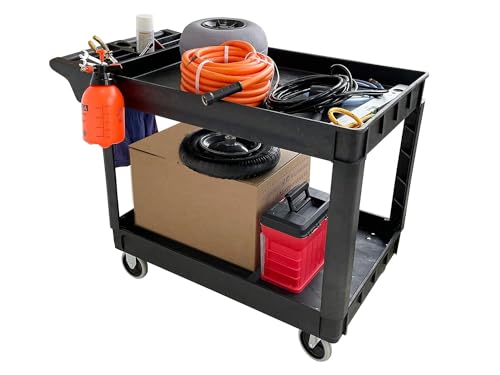 MaxWorks 80858 500-lb Utility Service PP Cart with Two Trays and Wheels 46 inch x 25.5 inch x 33.5 inch Overall Dimensions