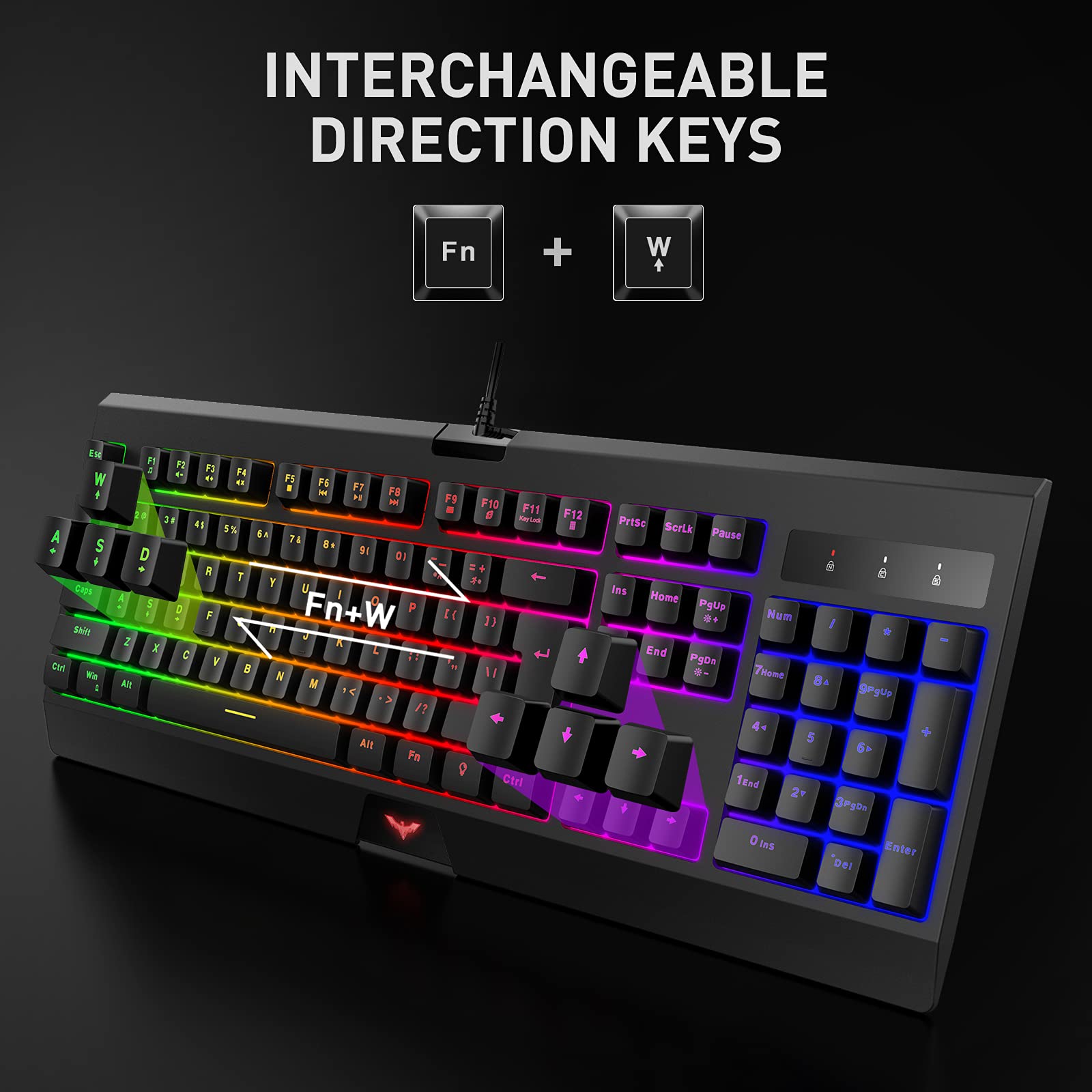 havit Rainbow Backlit Wired Gaming Keyboard 104 Keys Gaming Keyboards LED USB Ergonomic Keyboard for PC Windows Gamers