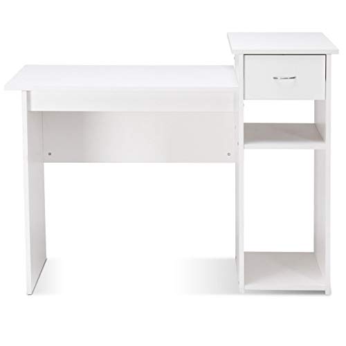 Home Office Bedroom Dorm Living Room Classic Furniture Decor Computer Writing Table Laptop CPU Multifunction Desk with Shelf and Drawer Sturdy White Wood Large Capacity Storage Easy Assembly