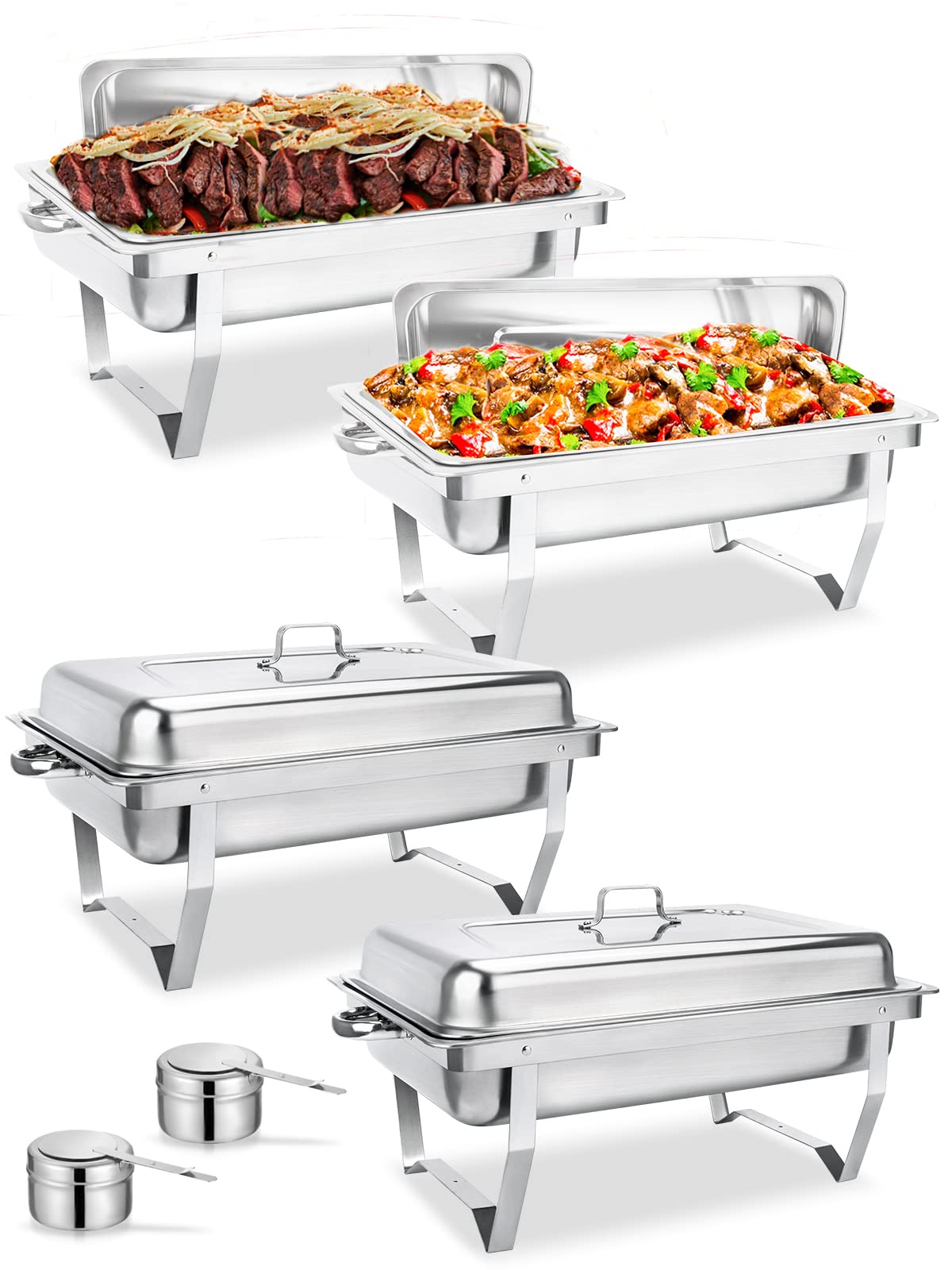 Granvell Rectangular Chafing Dish Buffet Set, Catering Food Warmer for Parties, Wedding, Birthday, Christmas, Chafing Server Dish, 8QT Water Pan, 4 Pack