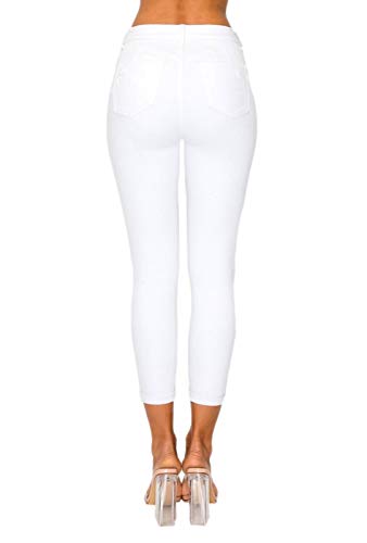 Wax Jean Women's 'Butt I Love You' Push-Up High Rise Destructed Capri Jeans in Heritage Denim Fabric, White, 5