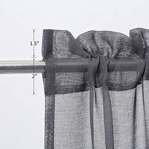 Haperlare Sheer Curtain Tiers,Linen Look Textured Kitchen Tier Curtains Cafe Curtains, Rod Pocket Tailored Half Window Semitransparent Voile Panel Drapes - 27" W x 36" L, Grey, Set of 2