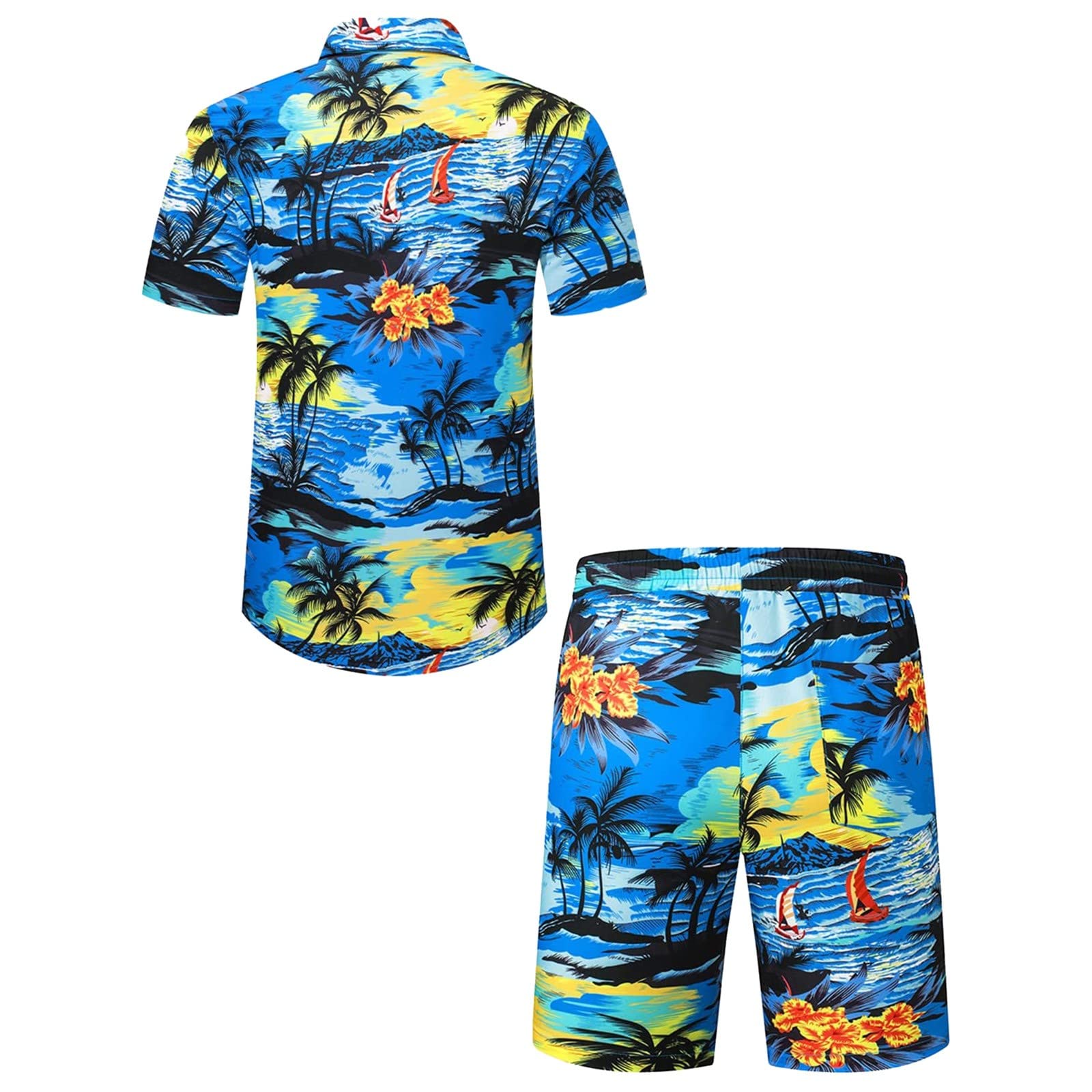 Hawaiian Shirt for Men, Men's Flower Shirt Hawaiian Sets Casual Button Down Short Sleeve Shirt