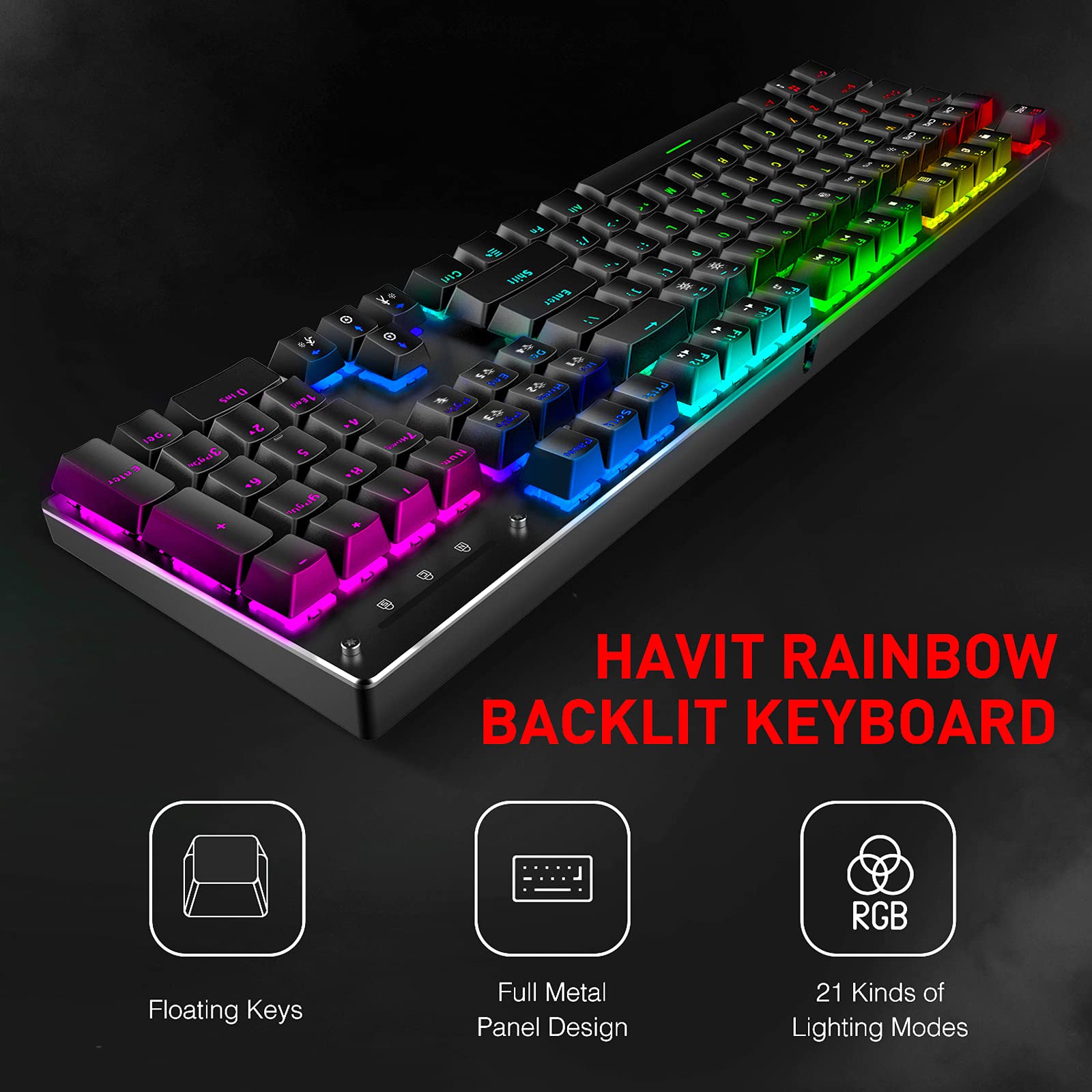 havit Mechanical Keyboard and Mouse, Wired Gaming Keyboard Blue Switch 104 Keys Rainbow Backlit Keyboard and 7 Button Wired Mouse 4800 DPI for PC Computer Gamer (Black)