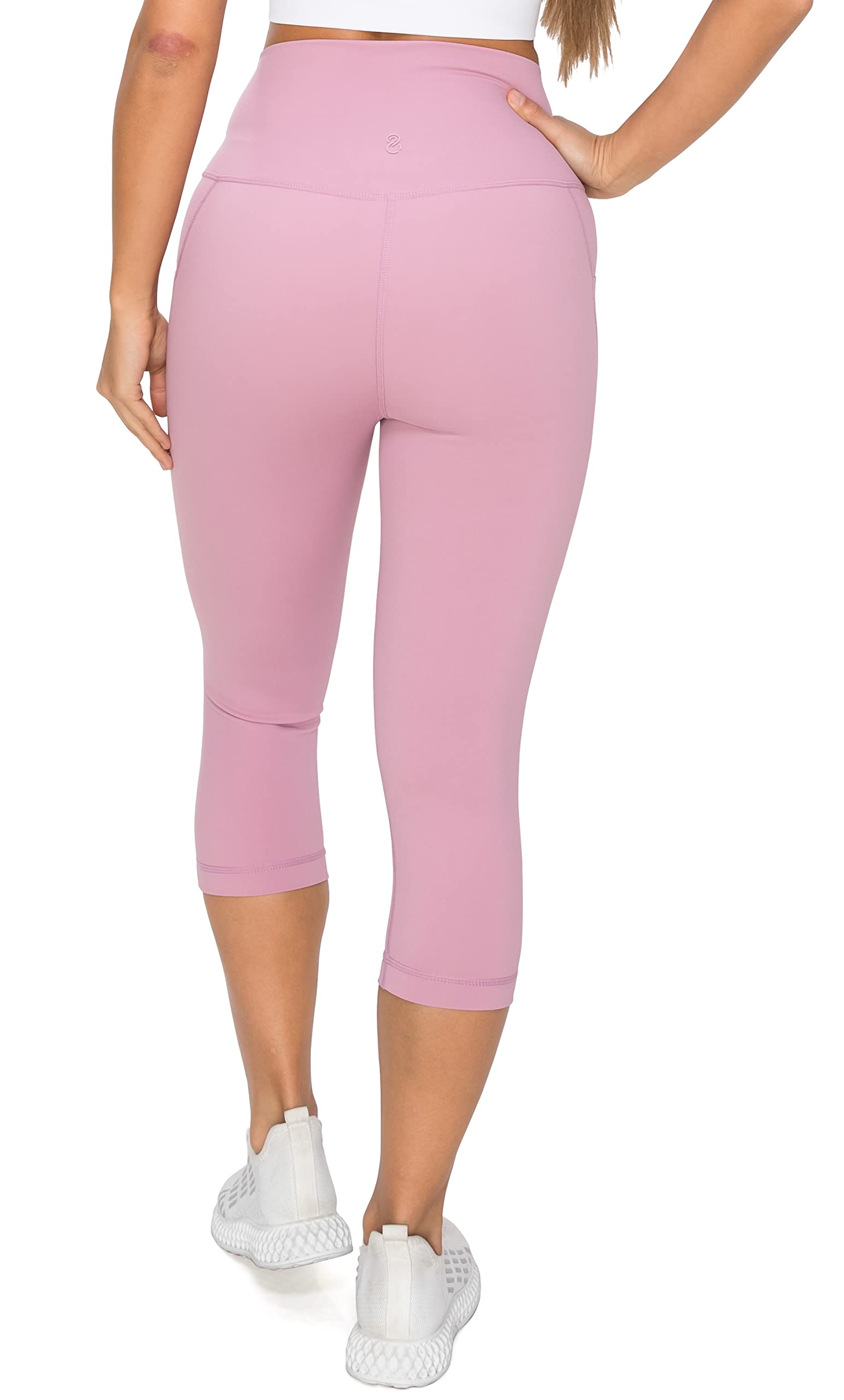 ING Athletics Women's Capri Leggings - High Waisted Tummy Control 4 Way Stretch Active Yoga Workout Pants with Side Pockets CC2002B Lilac L