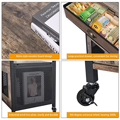 X-cosrack Coffee Bar Cabinet,3 Tiers Kitchen Coffee Cart with Drawer for The Home Buffets & Sideboards, Movable Farmhouse Coffee Station Table on Wheels for Living Room, Entryway, Dining Room, Kitchen