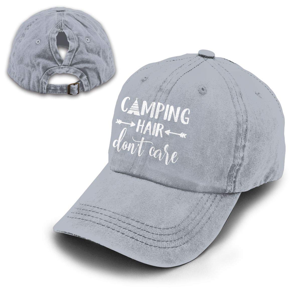 HHNLB Camping Hair Don't Care Ponytail Hat Denim Washed Adjustable Baseball Cap for Women