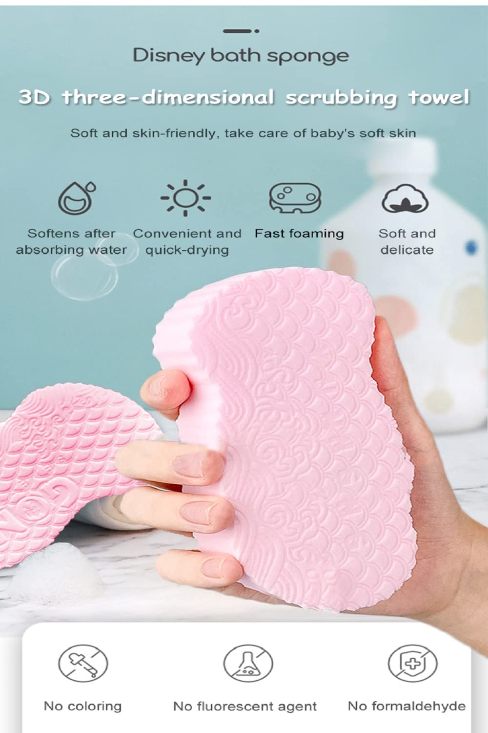 Magic Exfoliating Bath Sponge Ultra Soft Bath Body Shower Sponge, Reusable Bath Sponge Multiple Textures for Gentle Cleansing and Deep Exfoliation, Fit for All Ages (Blue+Pink)