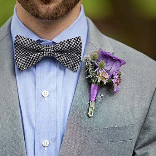 HISDERN Black White Plaid Bow Ties for Men Pre-Tied Bow Tie and Pocket Square Set Classic Formal Bowties for Wedding Party Adjustable