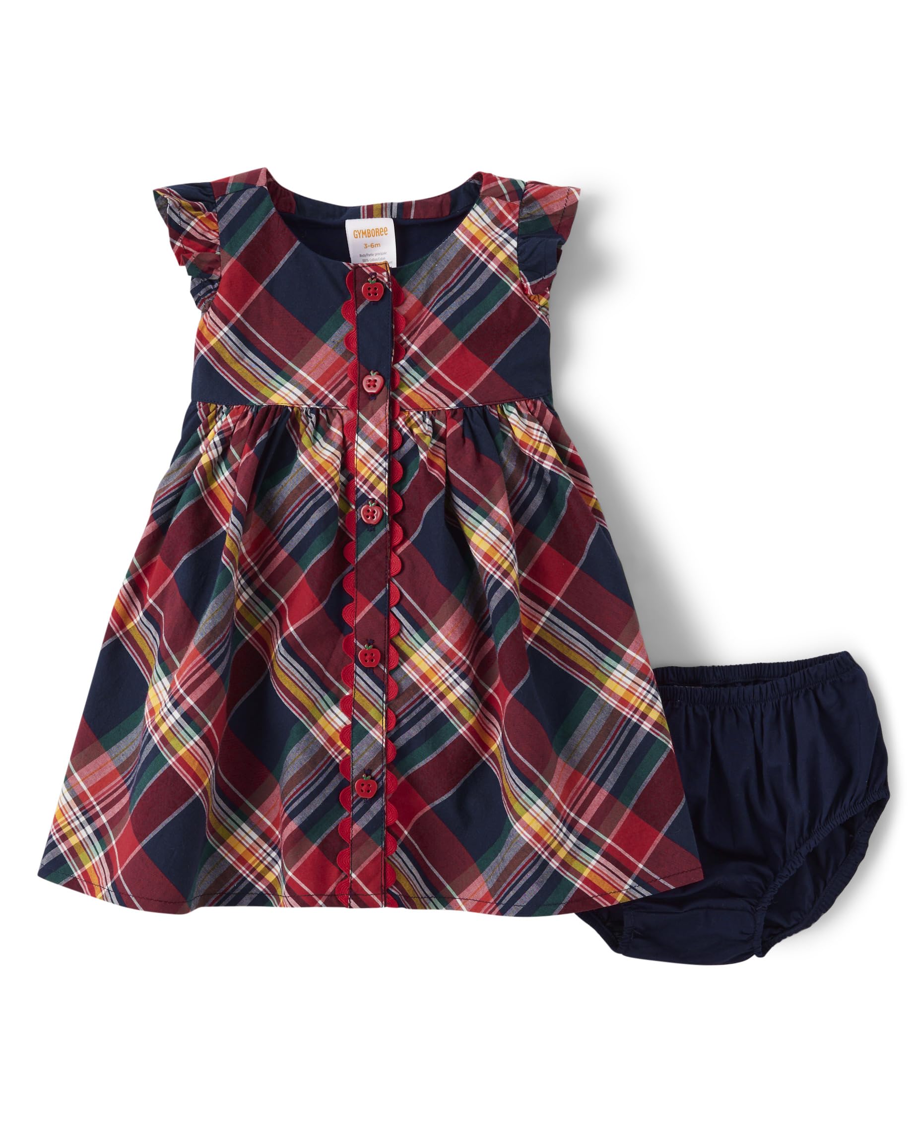 Gymboree,Flutter Sleeve Dress,Apple Plaid,3-6 MONTHS