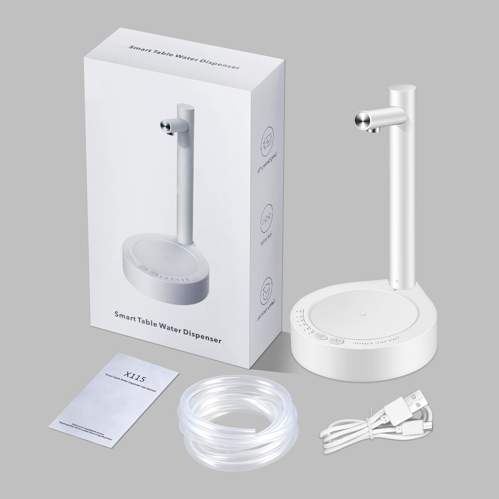 Harava Water Dispenser for 5 Gallon Bottle Automatic: Electric Bedside Dispensers Countertop - Rechargeable Portable Desktop Jug Pump Bedroom Drinking Tabletop Smart Dispenser,White