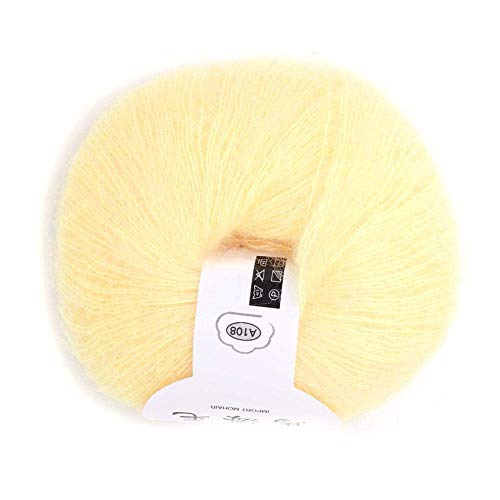 Yarn Mohair E11Wool Yarn for Knitting Soft Mohair Knit Long Wool Yarn DIY Scarf Crochet Thread Supplies (with A Crochet)(Light Yellow)