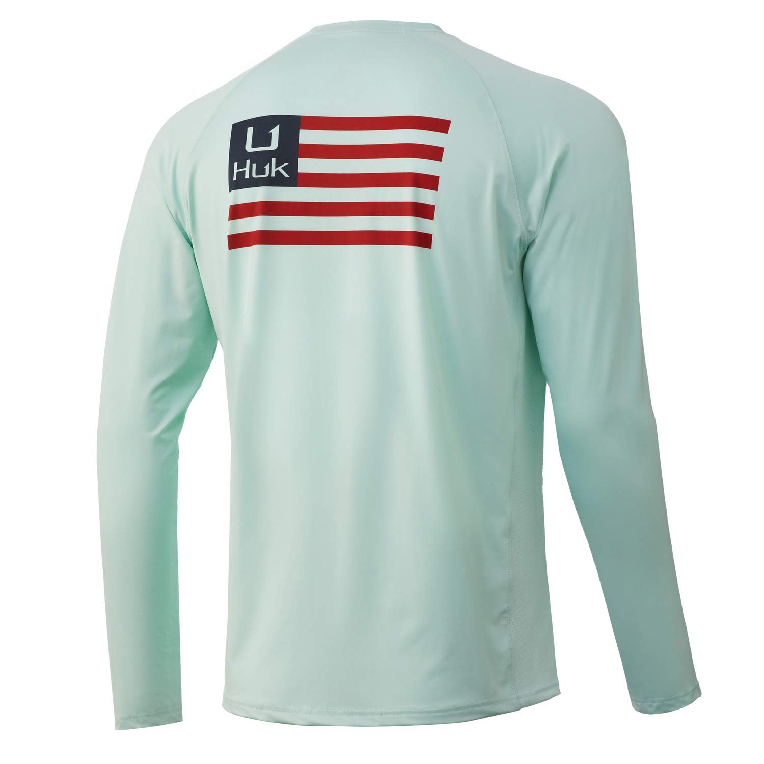 HUK Men's Pursuit Long Sleeve Sun Protecting Fishing Shirt, Huk'd Up Flag-Seafoam, Medium