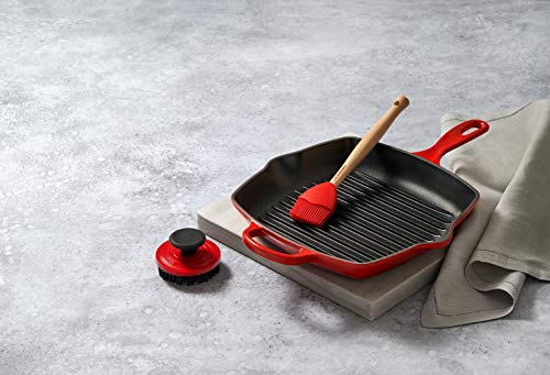 Le Creuset Enameled Cast Iron Signature Square Skillet Grill, 10.25", Cerise