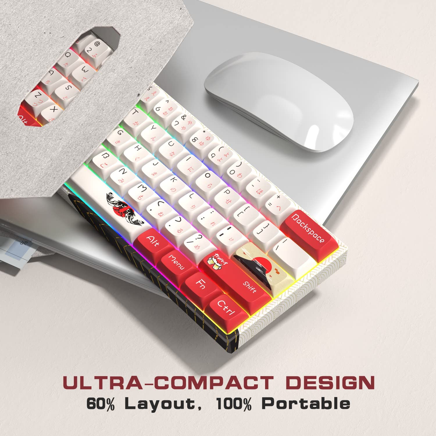 HITIME XVX M61 60% Mechanical Keyboard Wireless, Ultra-Compact 2.4G Rechargeable Gaming Keyboard, RGB Backlit Ergonomic Keyboard for Windows Mac PC Gamers(Izakaya Theme, Gateron Yellow Switch)