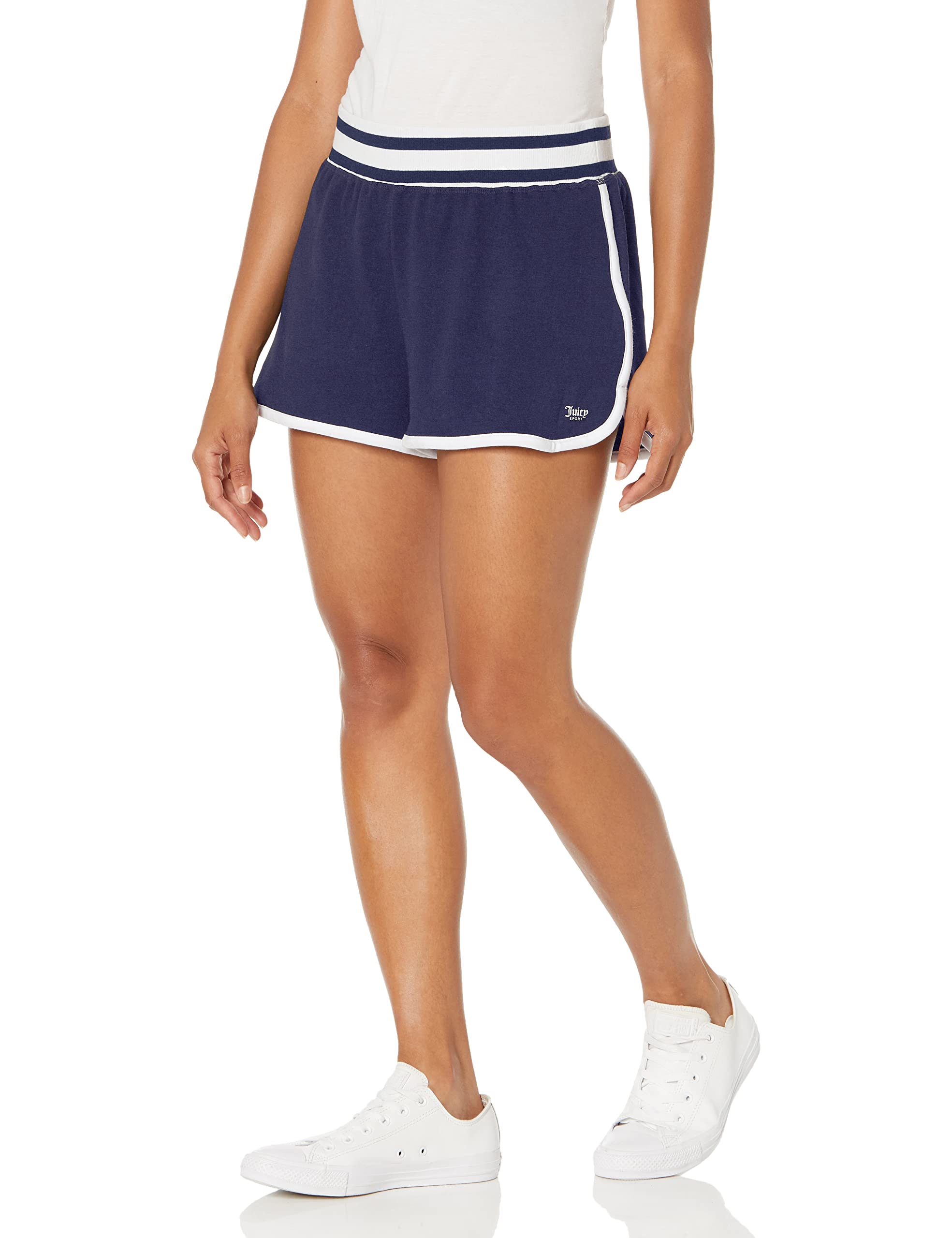 Juicy Couture Women's Varsity Stripe Running Shorts, Summer Navy, Small