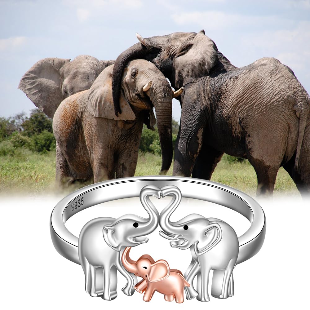 Jewlikee Elephant Ring Family Ring Sterling Silver Dad Mom Elephant Rings for Women Mama Elephants Gifts Size 9